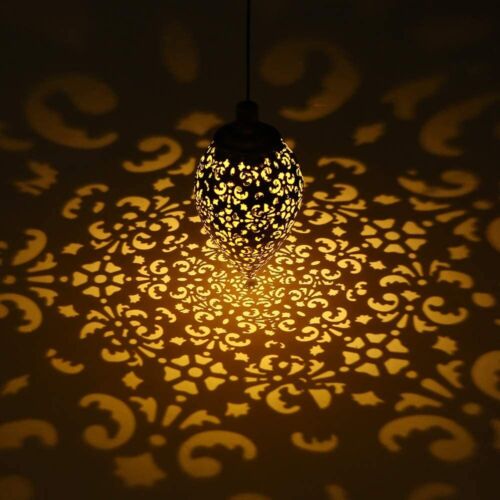 2Pcs Solar LED Hanging Lantern Lights Metal Garden Patio Decor Lights ...